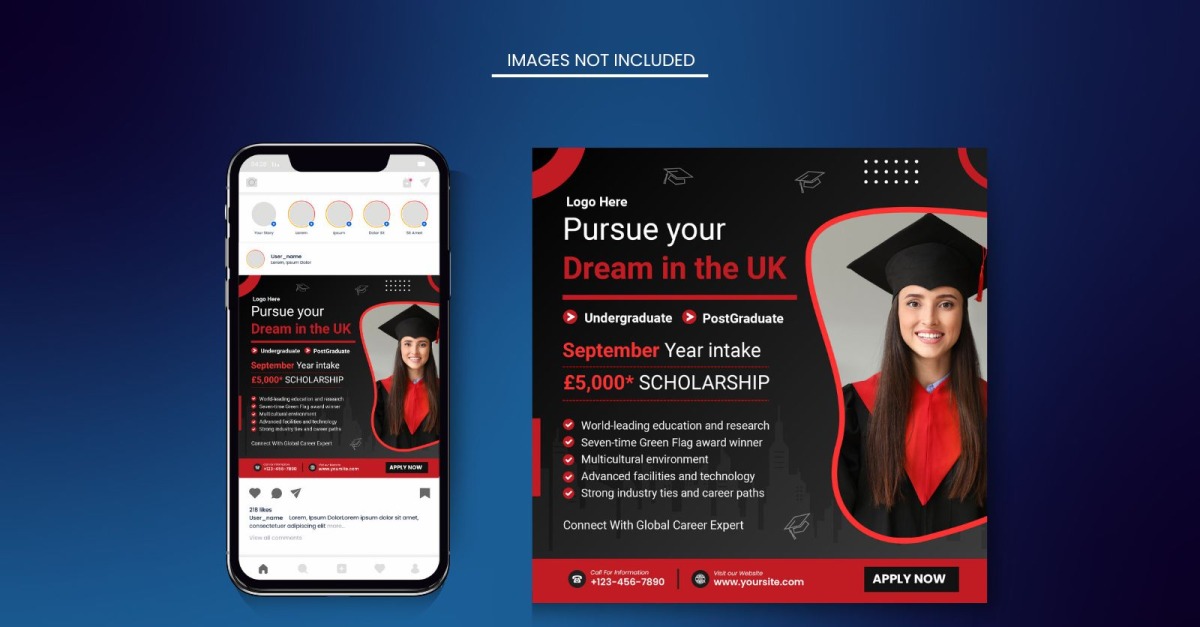 Black Creative Study Abroad Education PSD Template Design
