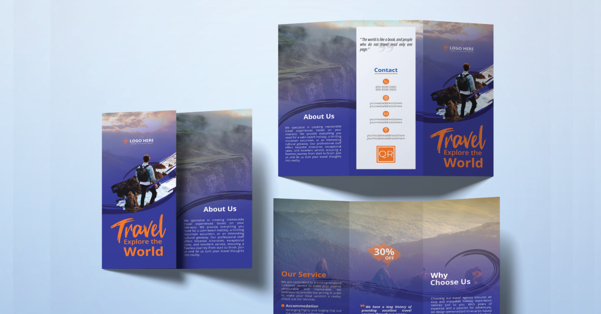 Diseño de plantilla de folleto tríptico de viajes