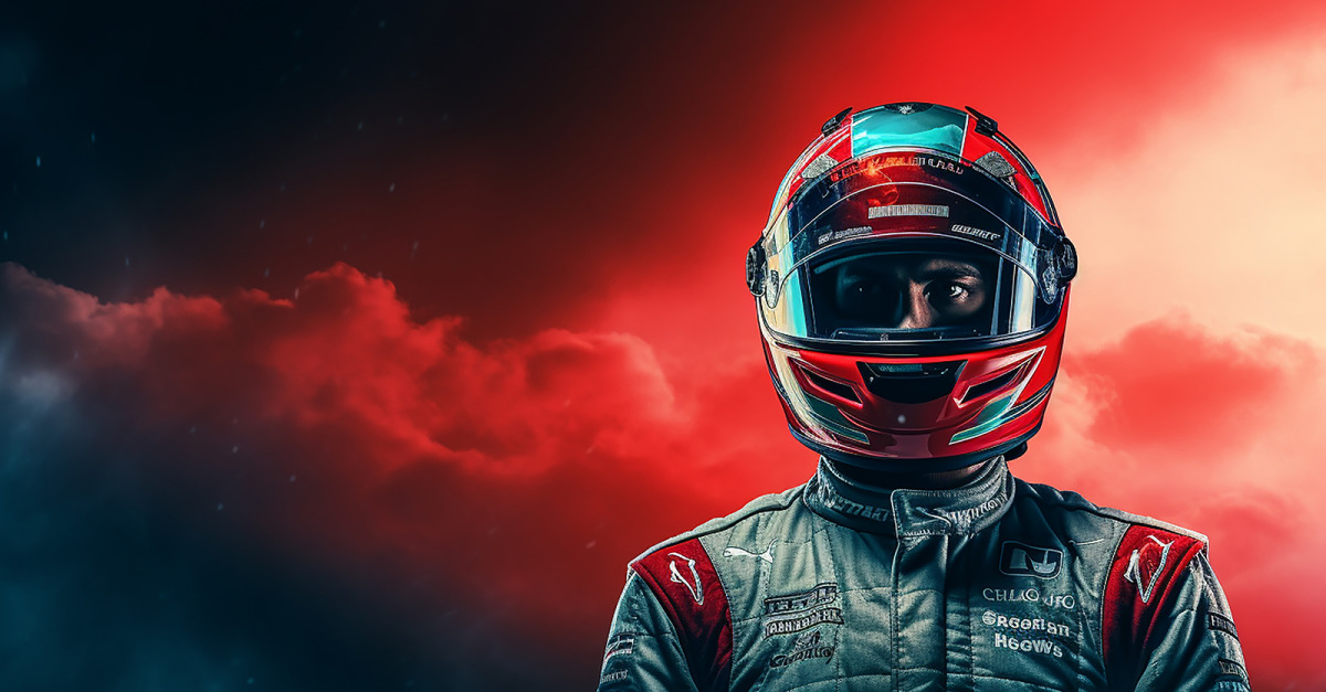 Formula one racing driver before start of competition on track