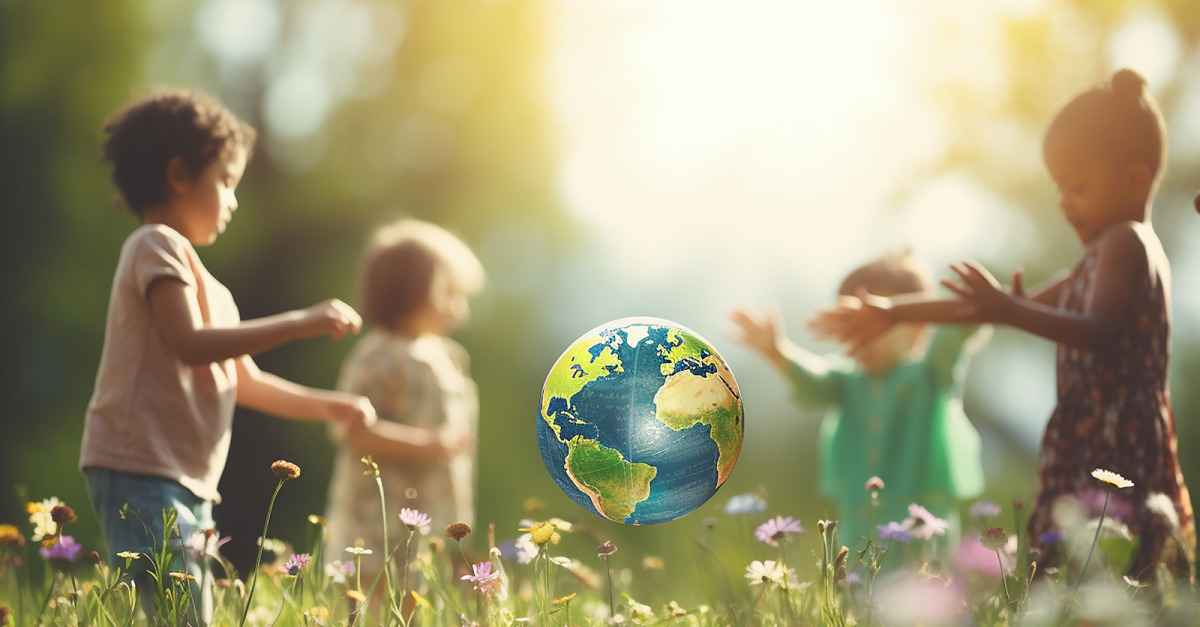 Group of children play with planet earth - TemplateMonster
