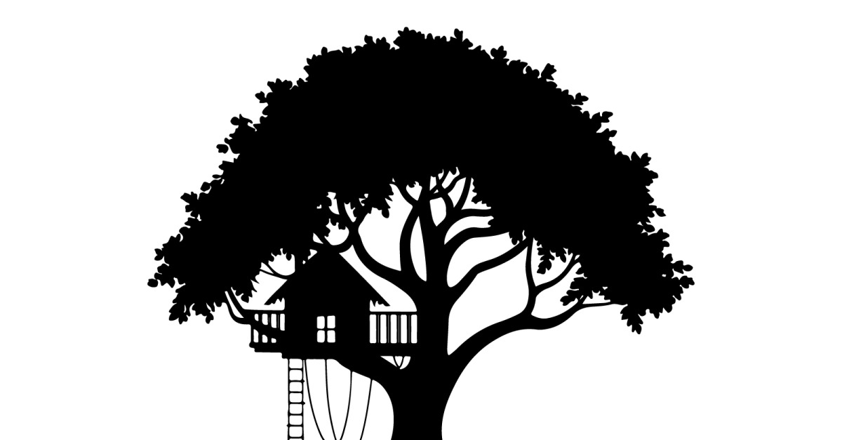 Tree house silhouette vector art illustration with white background