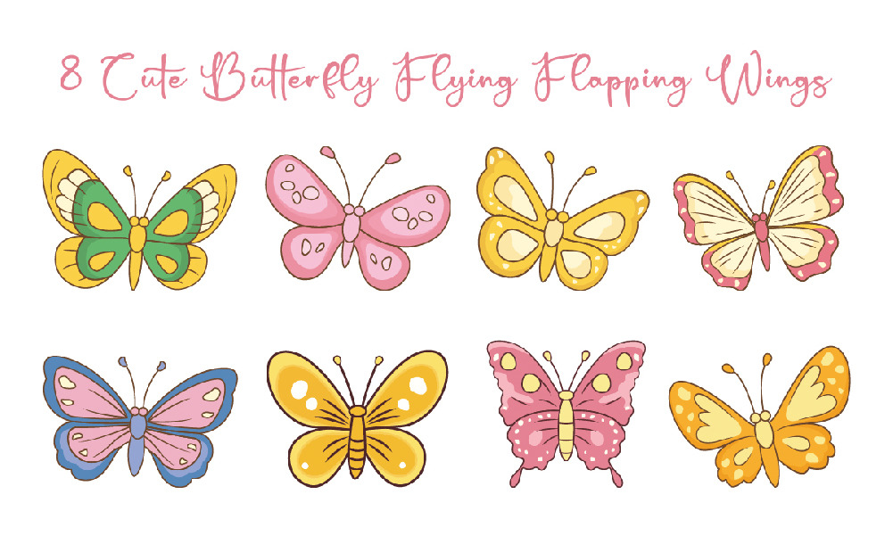 8 animaux mignons en forme d'insectes papillons