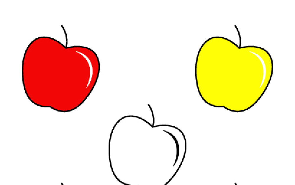 Conjunto de manzanas de colores vectoriales, aisladas sobre fondo blanco