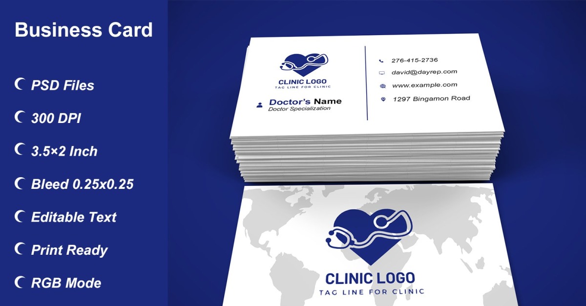 Business Card Template for Clinic - Doctor - Hospital - Customizable ...
