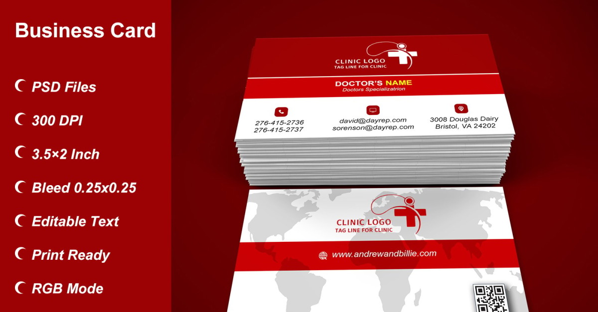 Business Card Template for Clinic - Doctor - Hospital - Customizable ...