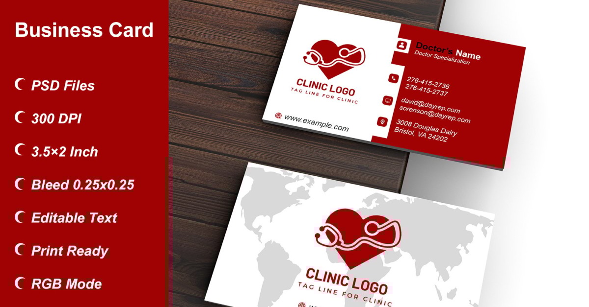 Business Card Template for Clinic - Doctor - Hospital - Customizable ...