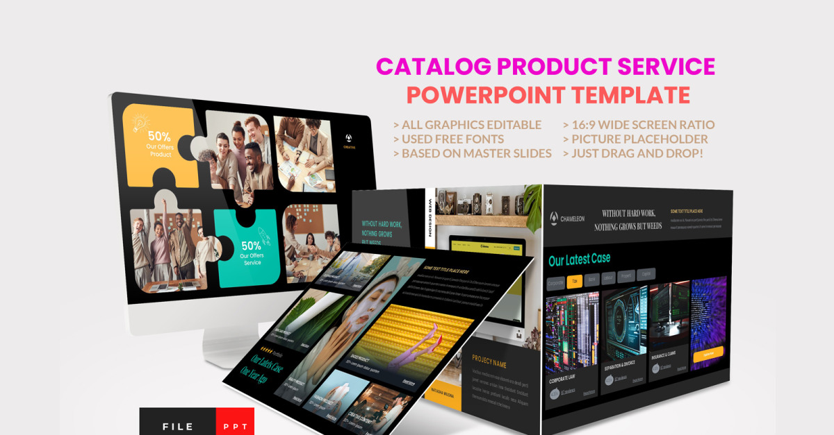 Modèle PowerPoint de catalogue créatif de produits et services