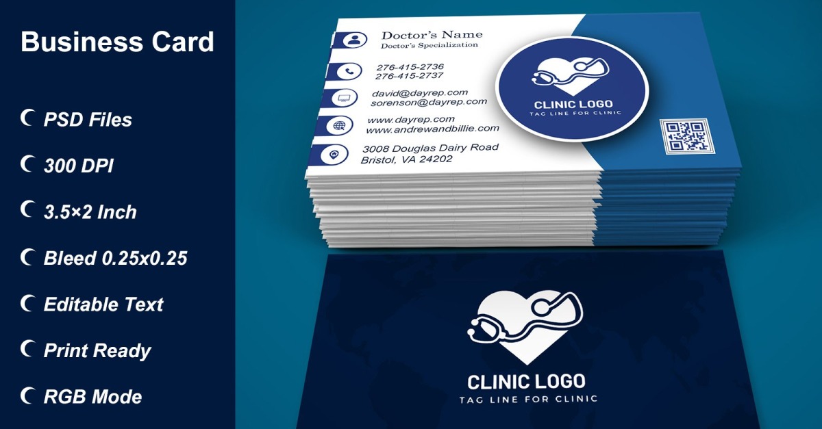 Business Card Template for Clinic - Doctor - Hospital - Customizable ...