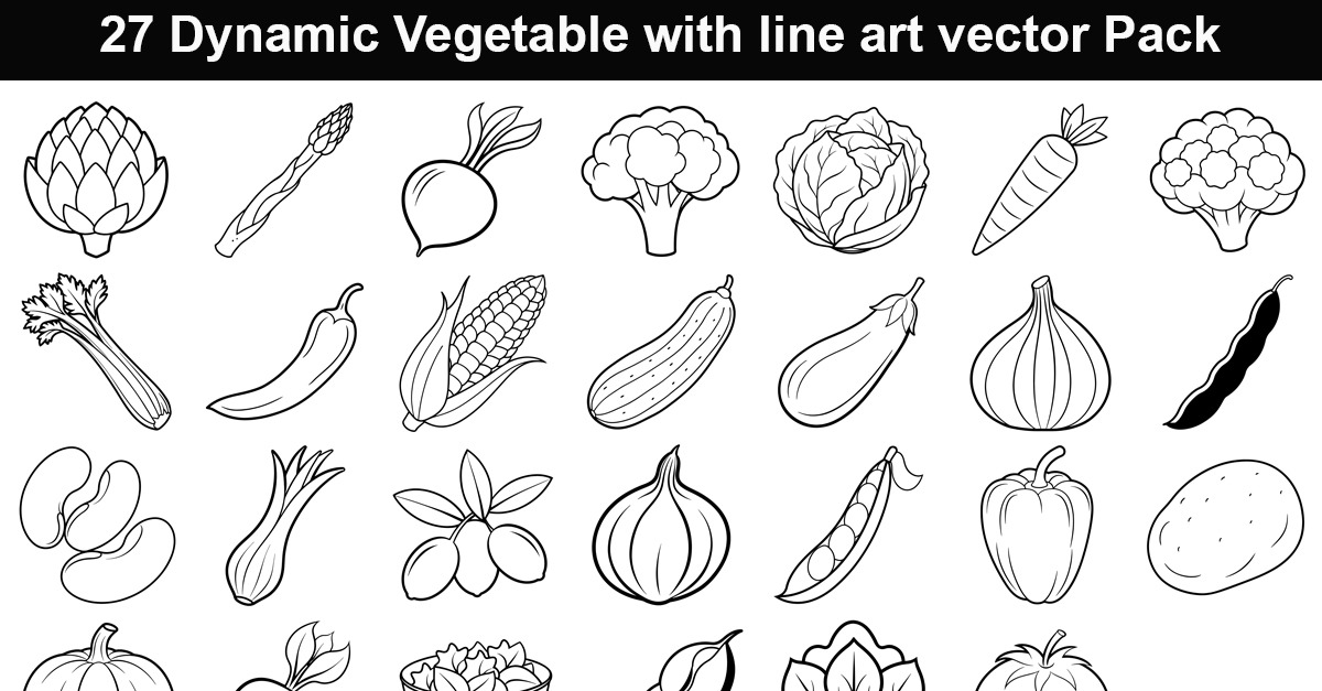 27 Dynamic Vegetable with line art vector - TemplateMonster
