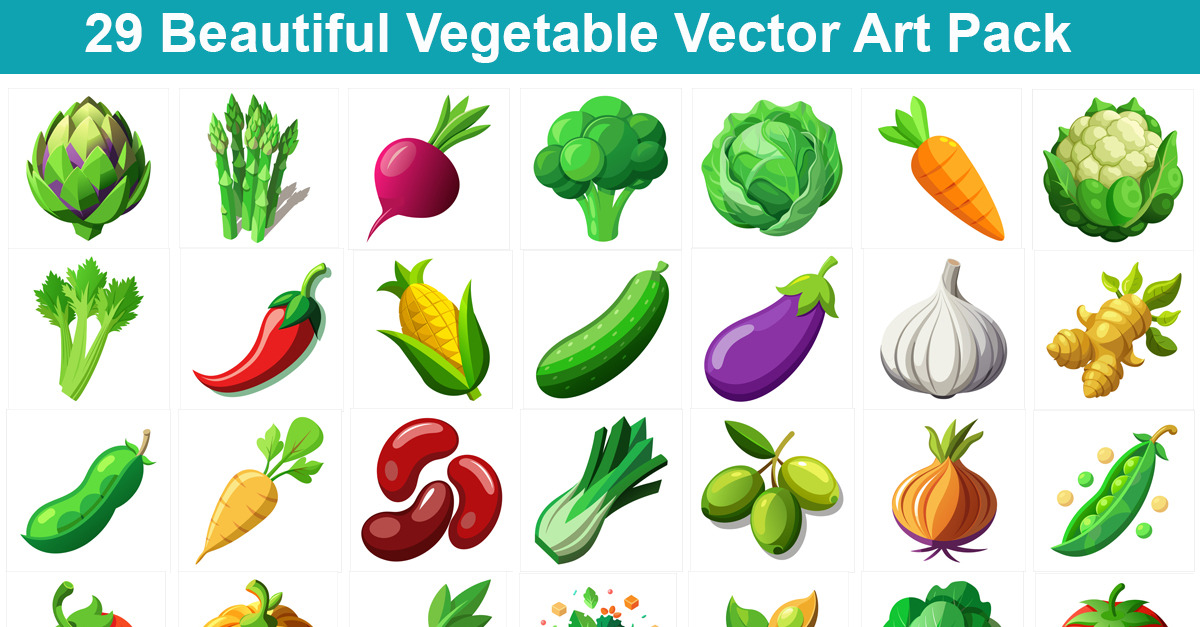 29 Beautiful Vegetable Vector Art Pack - TemplateMonster