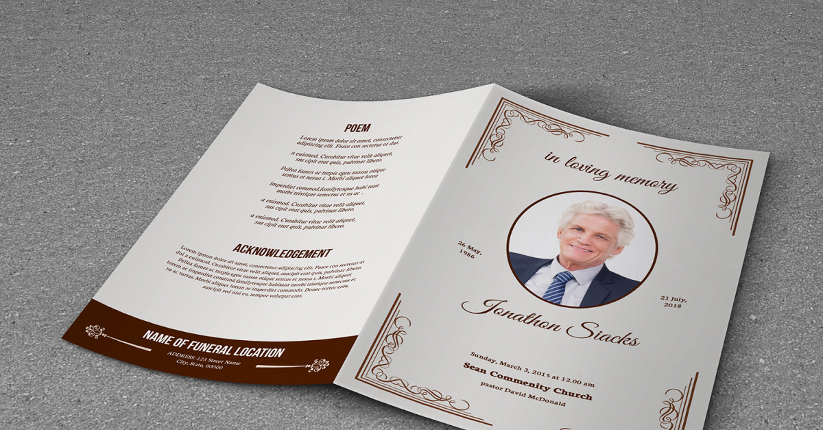 Floral Funeral Program Template. Psd and Word