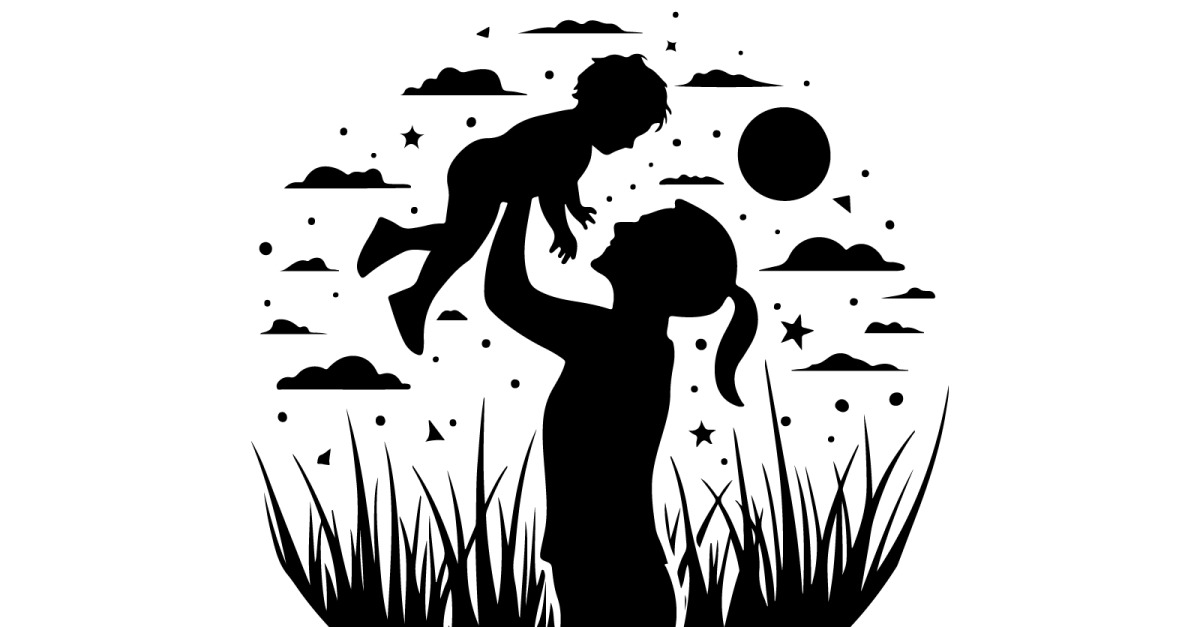 Parent lifting a child in the air Vector Black Silhouette
