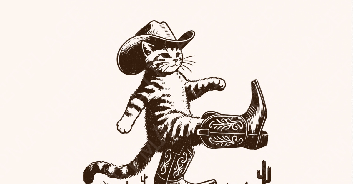 Funny Western Cowboy Cat Design, Retro Cowboy Cat Png, Digital Download ...