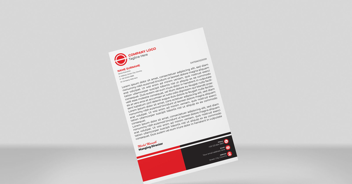 Creative Letterhead Red Block Color Corporate Letterhead Identity ...