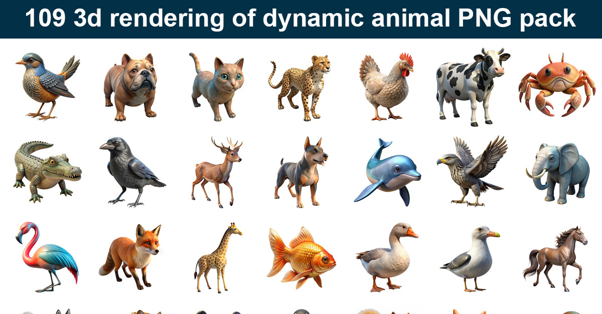 109 3d rendering of dynamic animal PNG pack - TemplateMonster