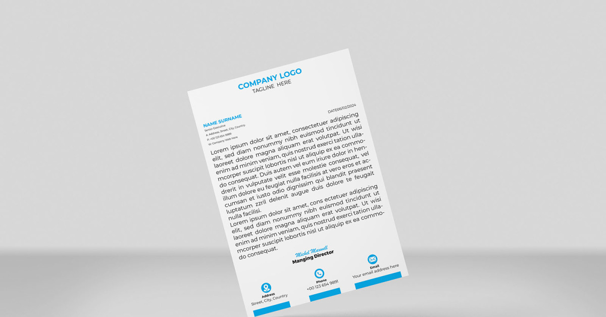 CYAN COLOR Corporate Letterhead Identity Template Design Minimal Style
