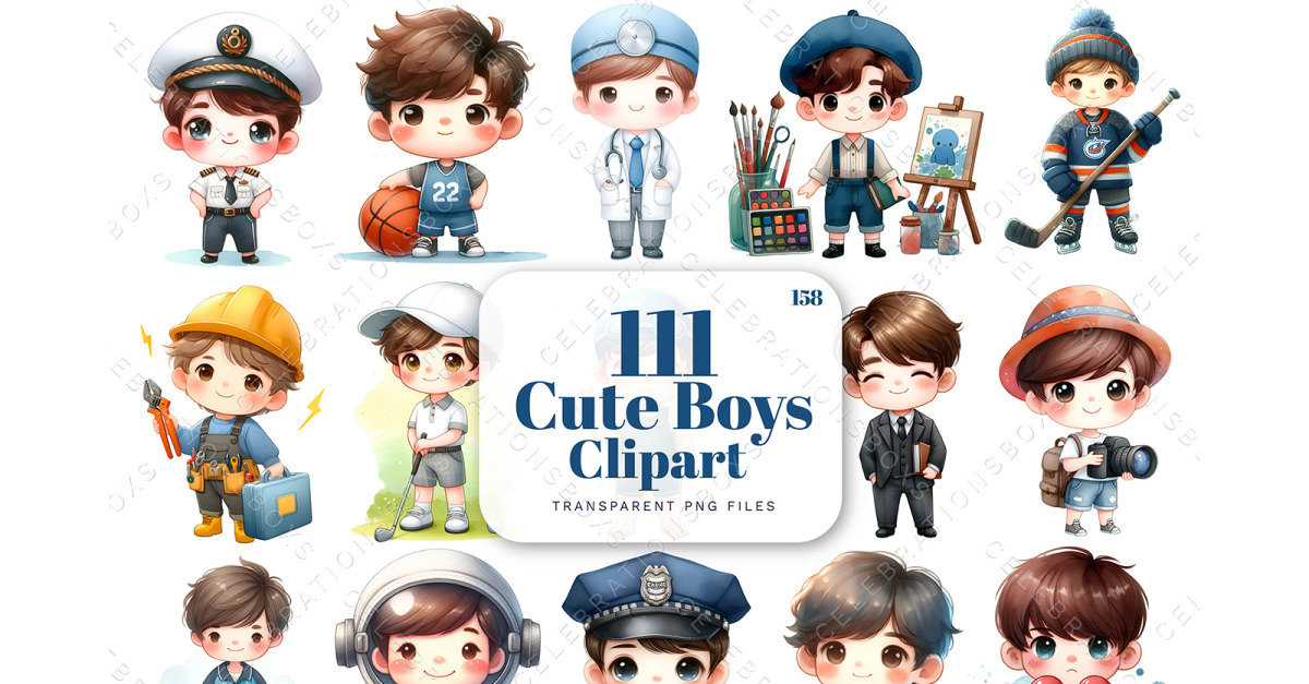 Cute Boys Clipart, Chibi Boy, Children Clipart, Sports Clipart ...