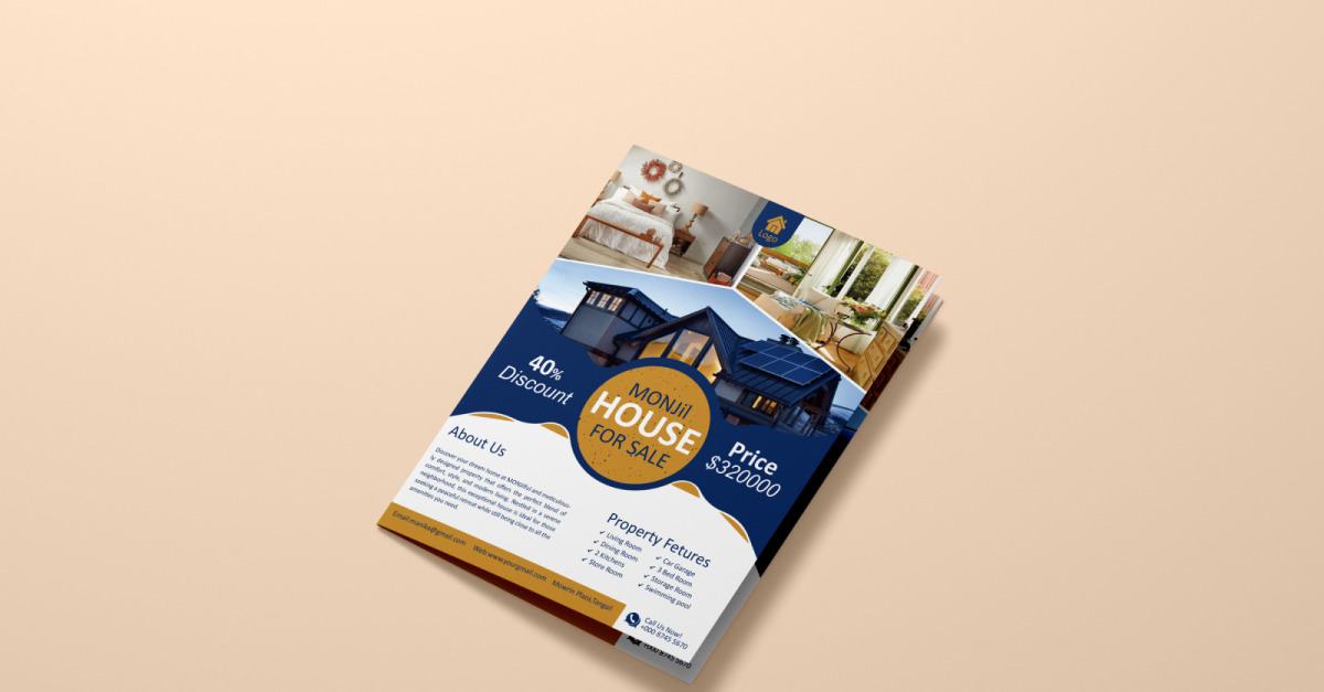 Diseño de volante inmobiliario moderno Casa Monjil en venta
