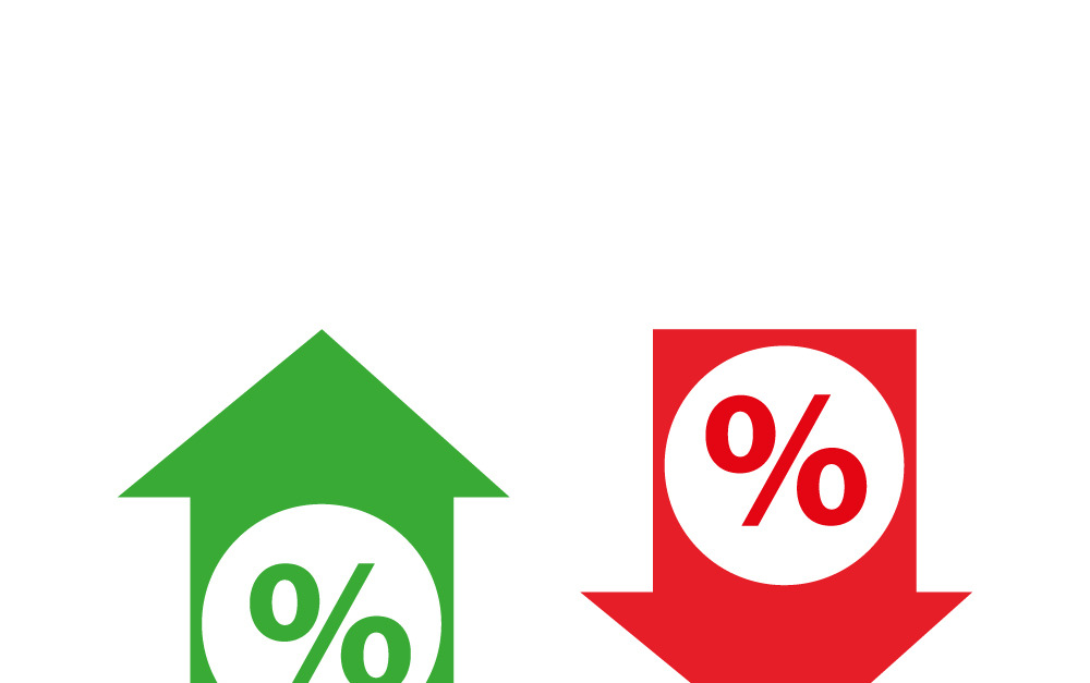 Percent arrow icon. Growth, increase, decrease arrow filled icons