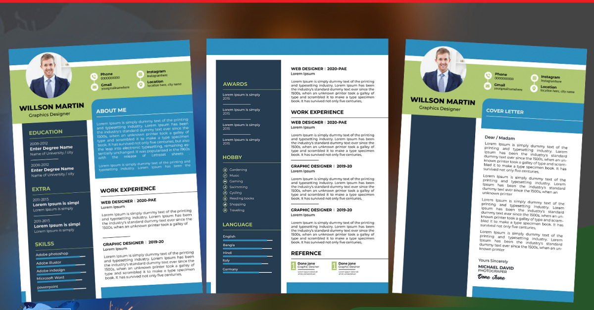 Resume/CV/Cover letter Template Design - TemplateMonster