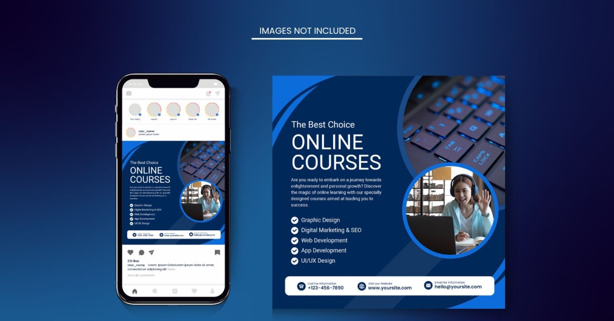 Blue Editable PSD Template for Online Course Promotion