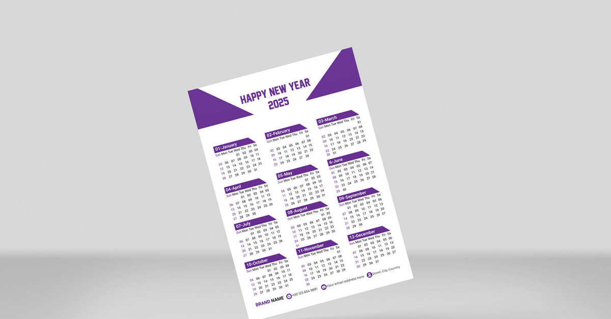 Calendario 12 mesi 2025 pronto per la stampa EPS Vector Design Template