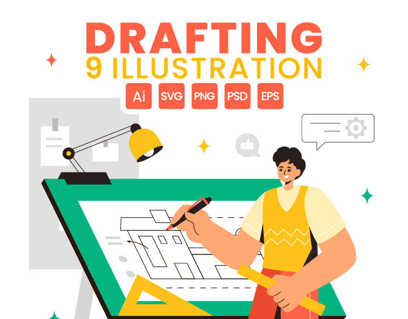 9 Drafting Working Illustration #458598 - TemplateMonster