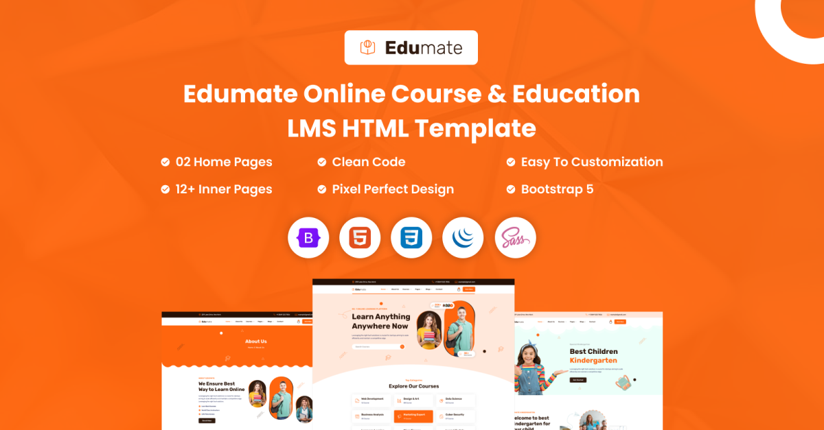 Modèle de site Web HTML pour cours en ligne et LMS éducatif Edumate
