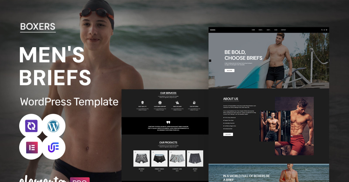 Boxers - Men’s Briefs And Intimate Apparel WordPress Elementor Theme