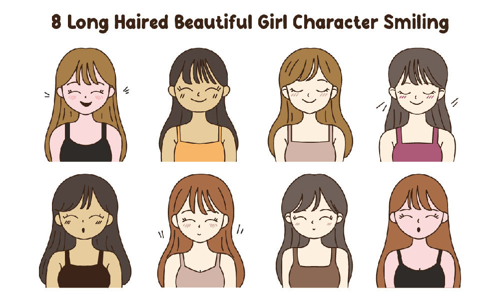 8 Long Haired Beautiful Girl Character Smiling