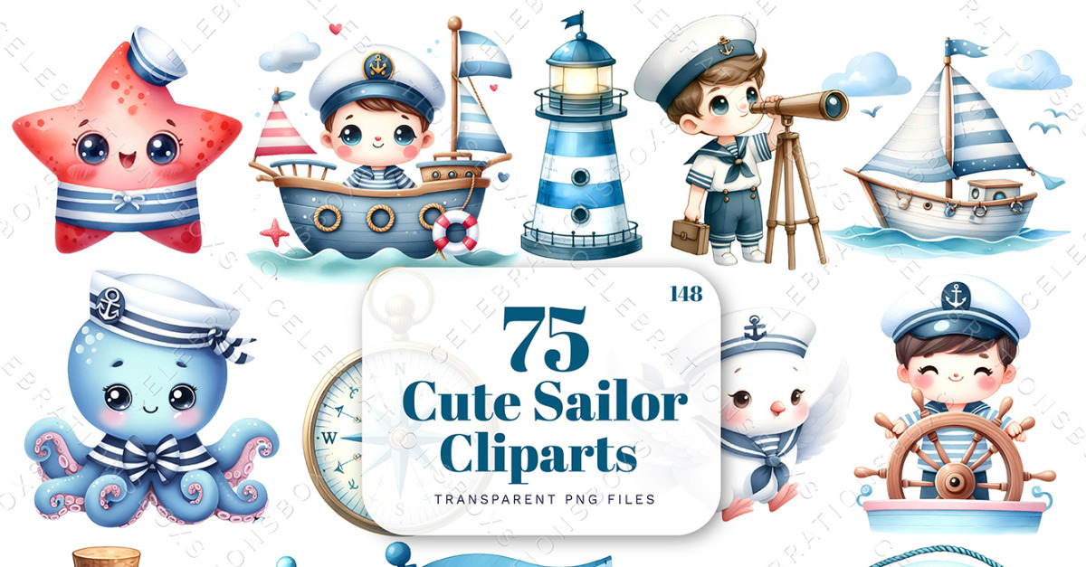Cute Sailor Clipart, Sailor Boy Clipart, Mariner, baby shower clipart ...