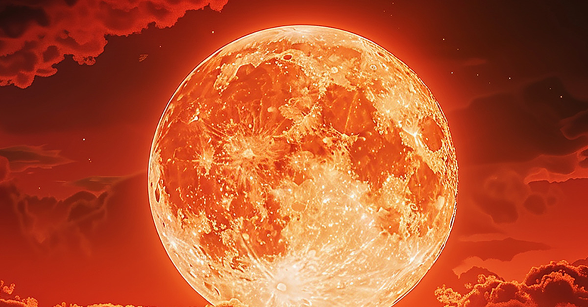 Blood Moon, Red moon, real full blood moon in red sky with cloud