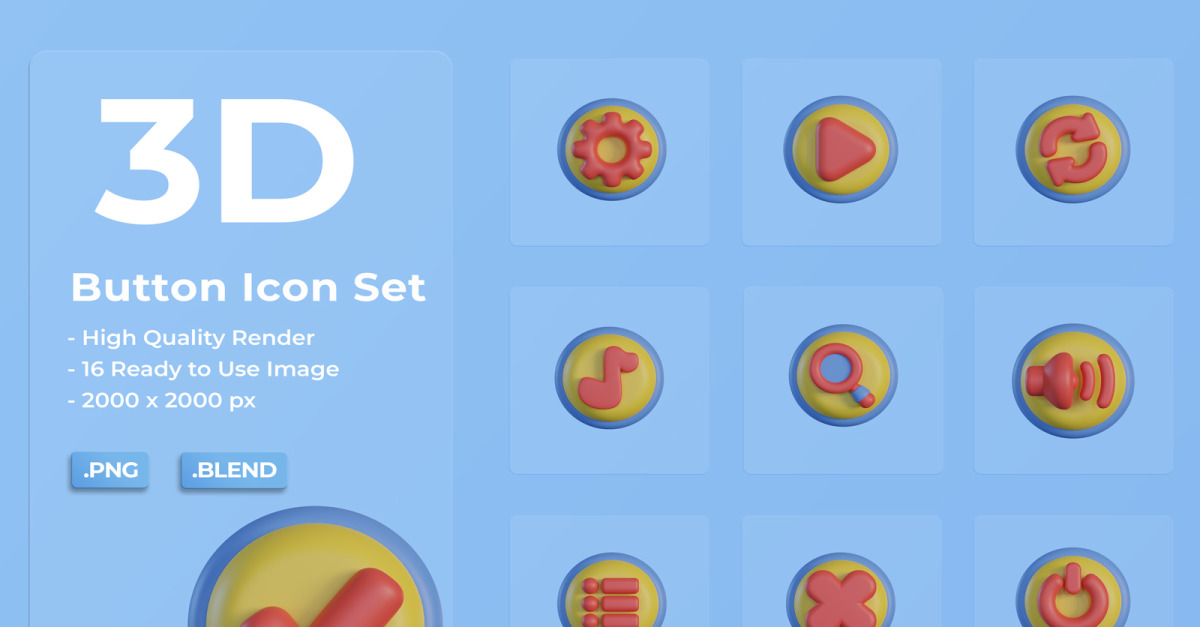 3D Button Icon Set Design Bundle #463182 - TemplateMonster