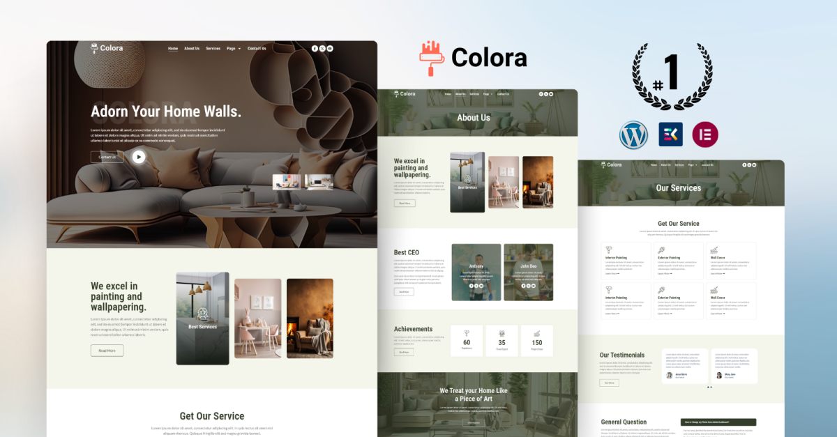 Colora Painting e Home Decor WordPress e modelo Elementor