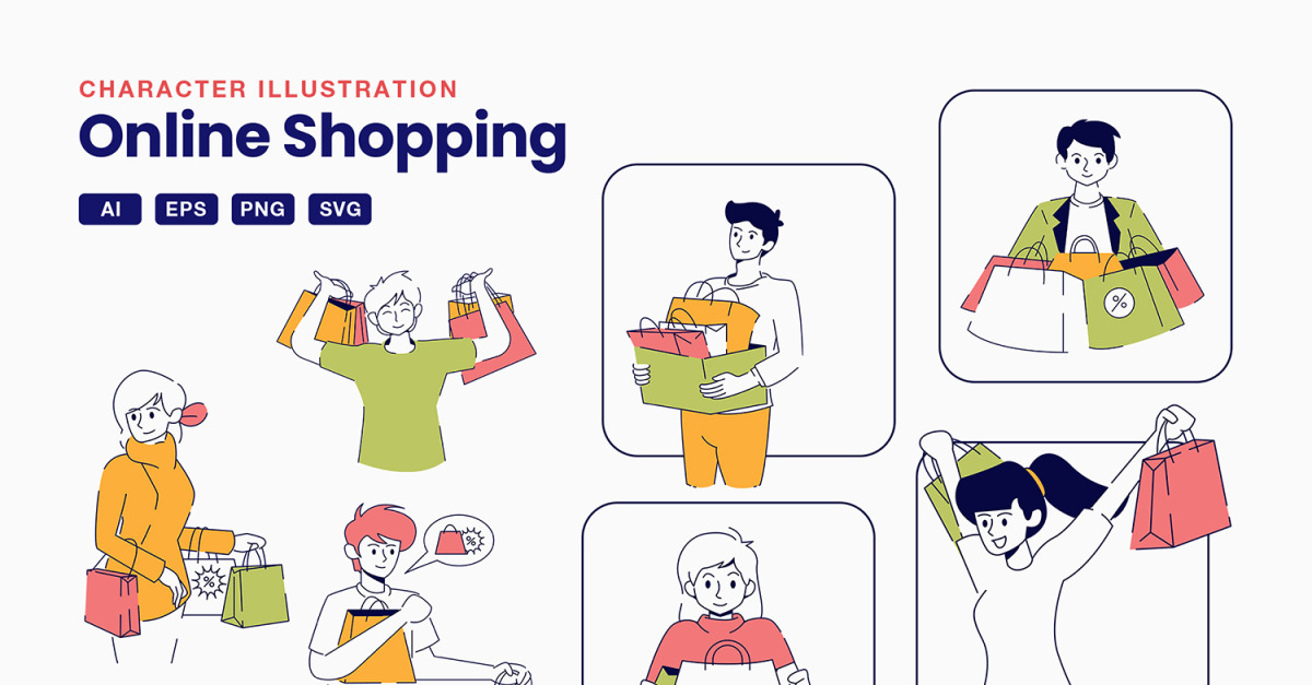 Online Shopping Character Illustration Set - TemplateMonster