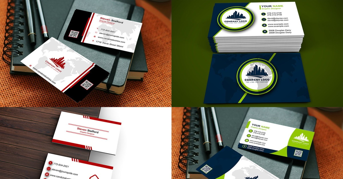 Bundle of 4 Business Card Template with Customizable Design - Bundle 8