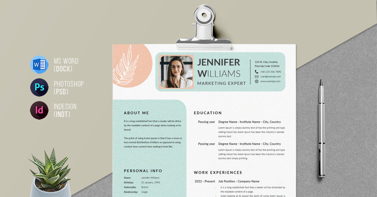 CV-Resume Template Four Pages with Cover Letter