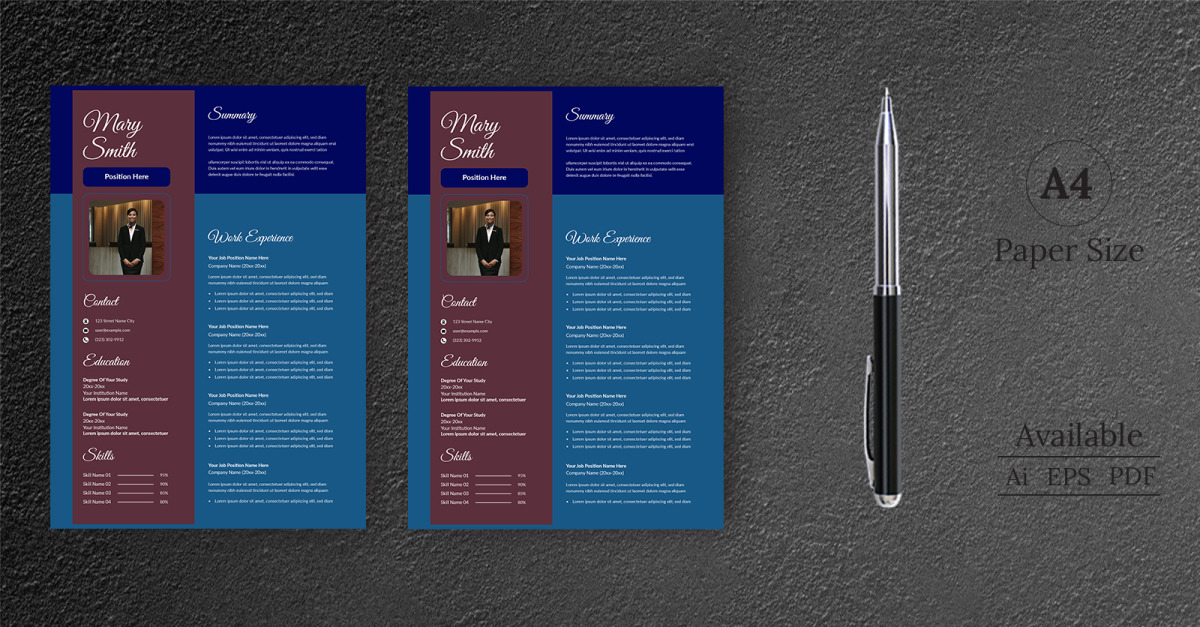 Indigo color Resume Layout #464549 - TemplateMonster