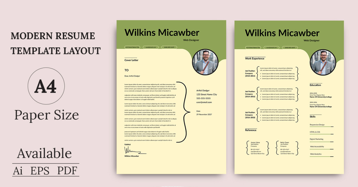 Olive & Pale Resume Template #464551 - TemplateMonster