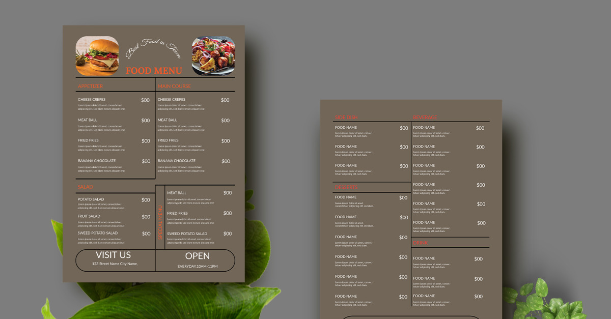 Tan Color Restaurant Menu Design #464598 - TemplateMonster