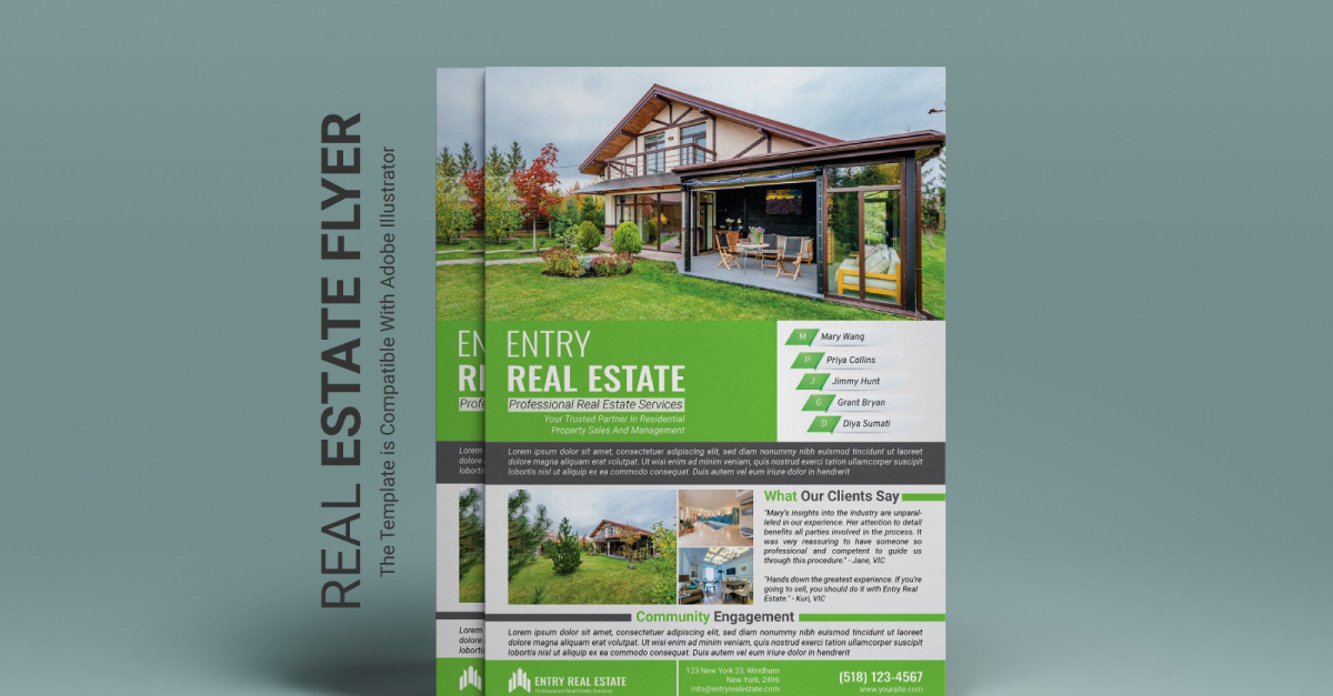 Diseño vectorial de volante inmobiliario tamaño A4