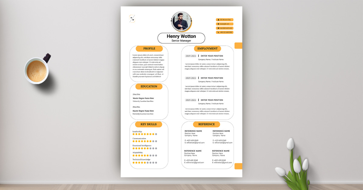 Orange color unique Resume Template #464949 - TemplateMonster