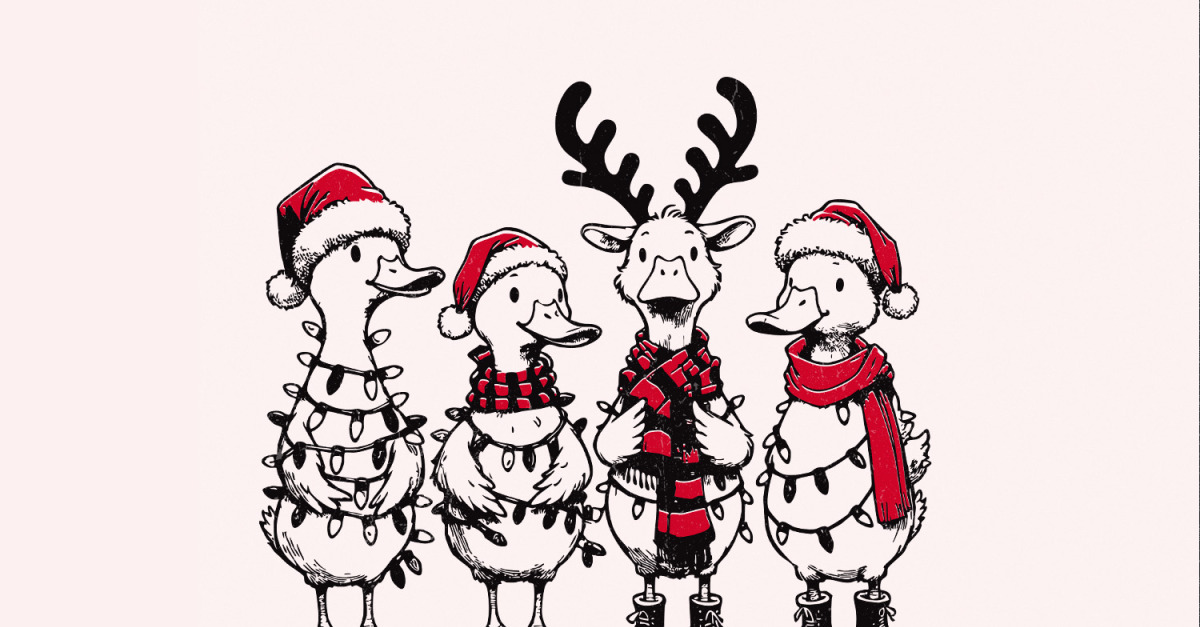 Funny Duck Christmas PNG, Santa Ducks Christmas Light PNG, Retro ...