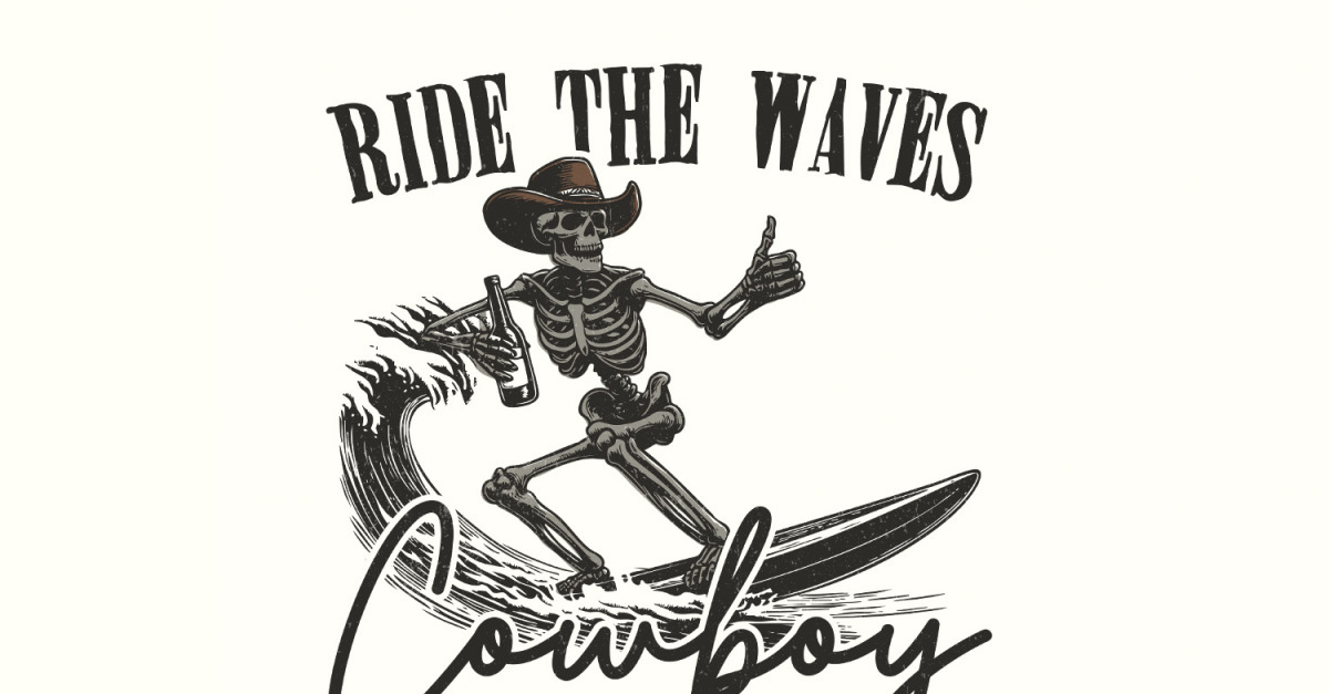 Surfing Cowboy Skeleton png, Trendy Western PNG Designs, Cowboy Summer ...