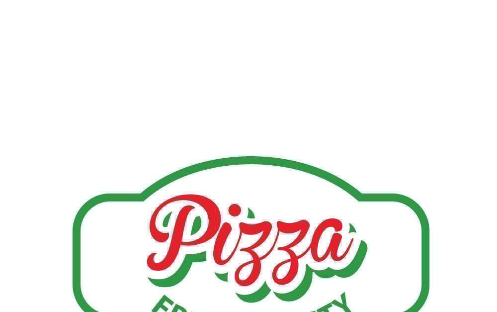 Pizzeria Vector Emblem on blackboard. Pizza logo template