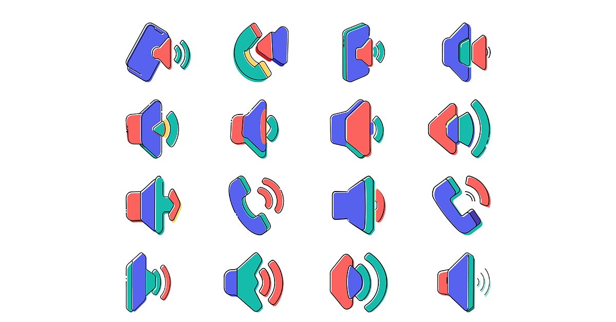 Phone-volume icon with offset doodle style bundle