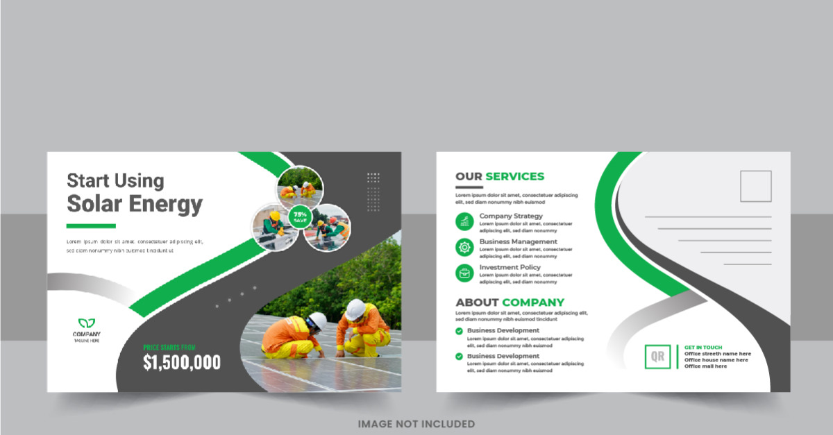 Solar panel energy services postcard template, green energy eddm ...