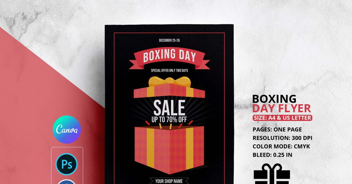 Boxing Day Sale Flyer Template. Word, Psd & Canva