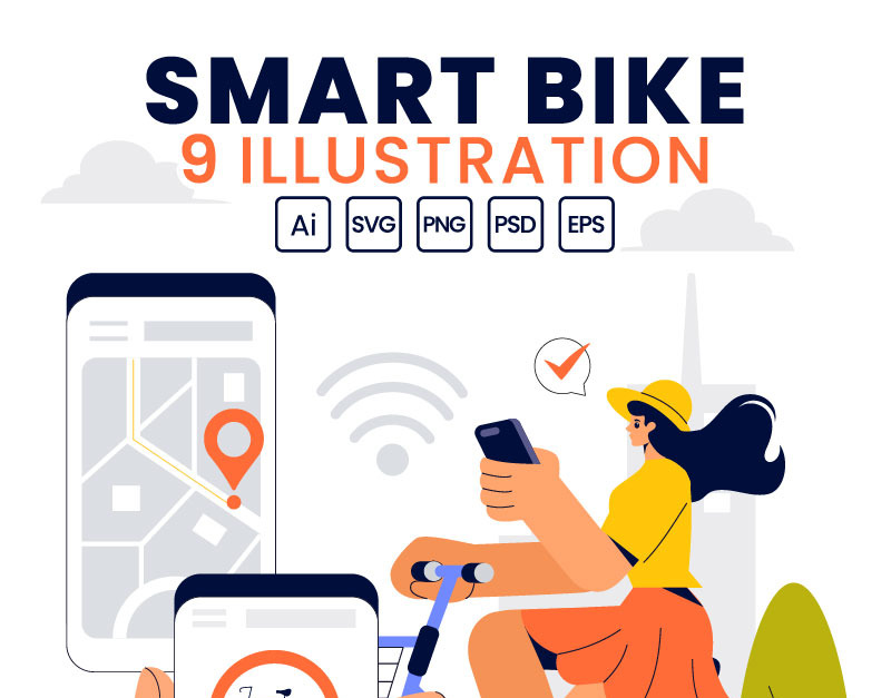 9 Smart Technology Bike Illustration - TemplateMonster
