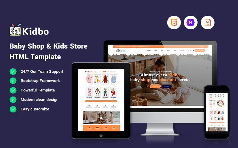Kidbo - Modèle de site Web HTML5 pour boutique pour bébé